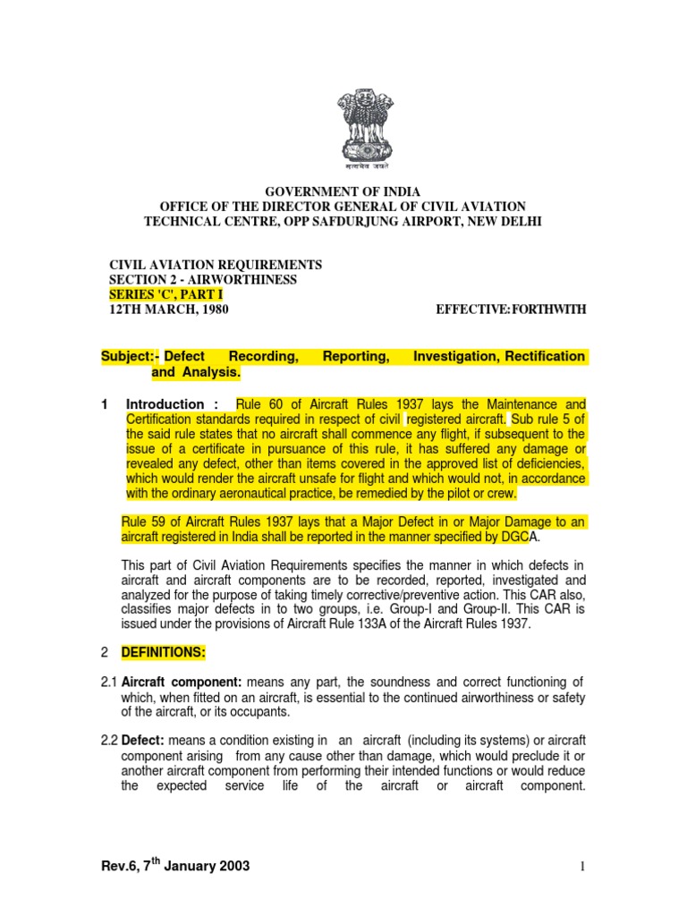 Subject:-Defect Recording, Reporting, Investigation, Rectification and ...