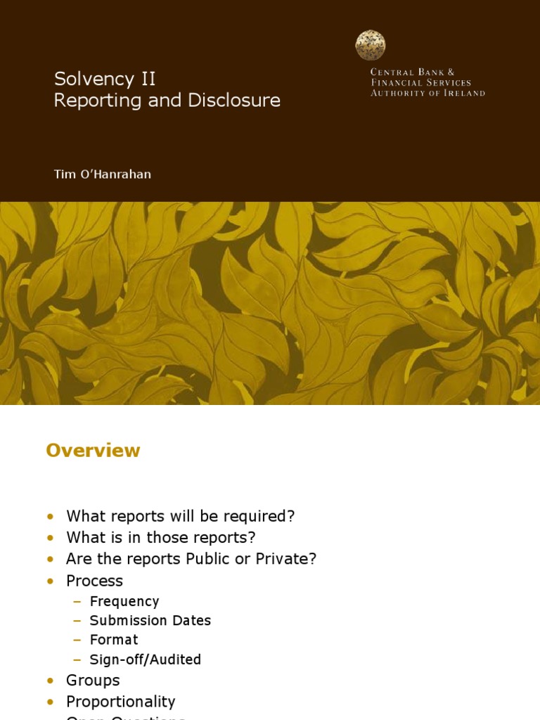 Solvency II - Disclosure and Reporting - Tim O'Hanrahan | PDF ...