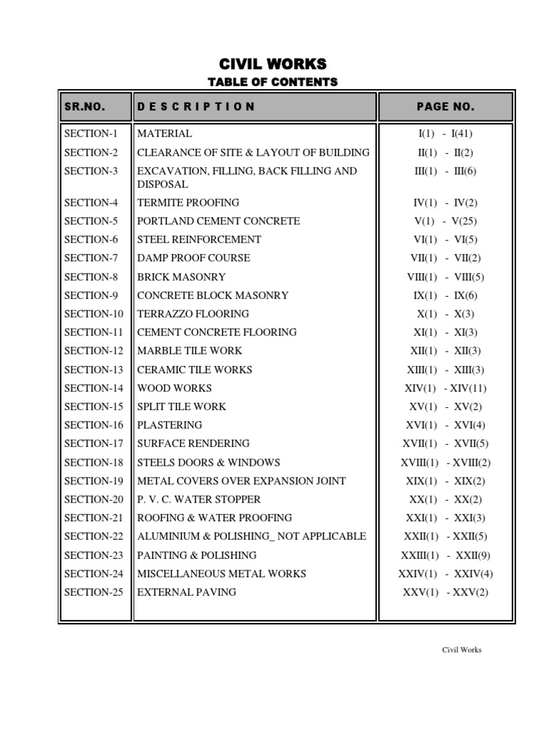 Technical Specifications Civil Works | PDF | Varnish | Concrete