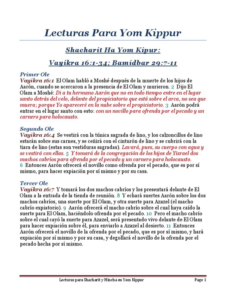 Lecturas para Yom Kipur | PDF