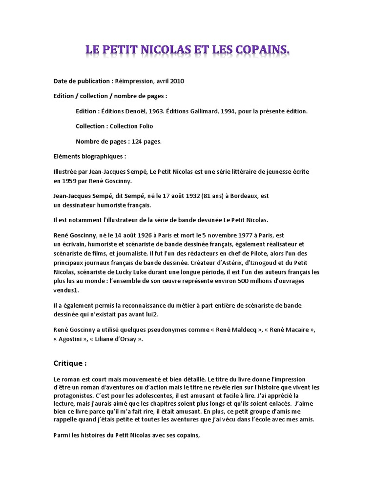 Les aventures du Petit Nicolas et ses amis | PDF | Loisirs