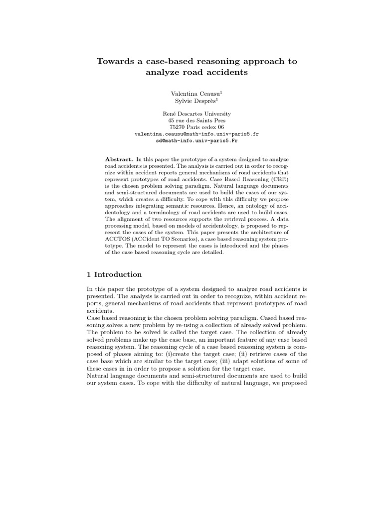 Towards A Case Based Reasoning Approach To Analyze Road Accidents Pdf Ontology Information