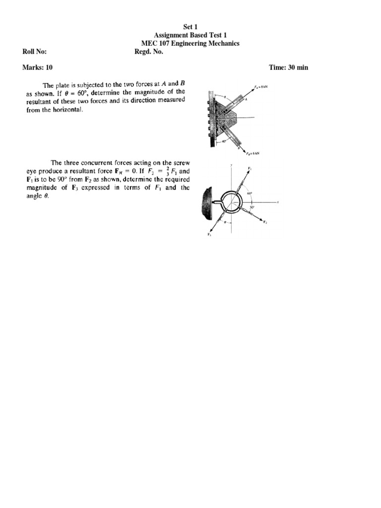 MEC 107 Engineering Mechanics Test | PDF