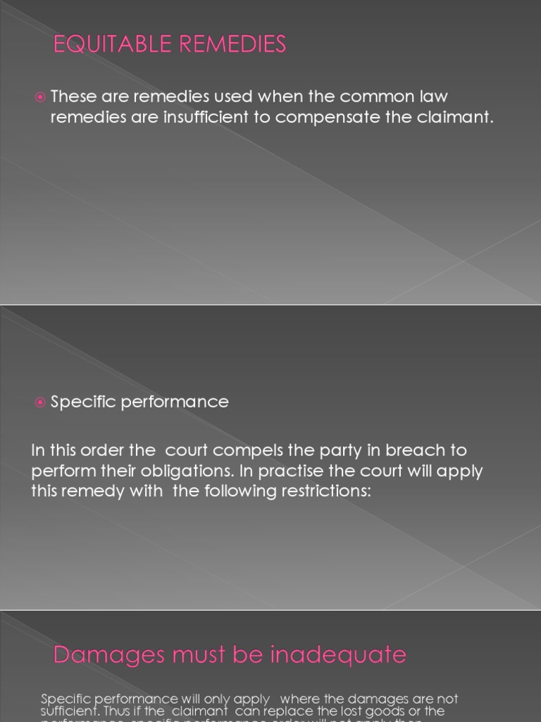 Equitable Remedies | PDF | Specific Performance | Damages