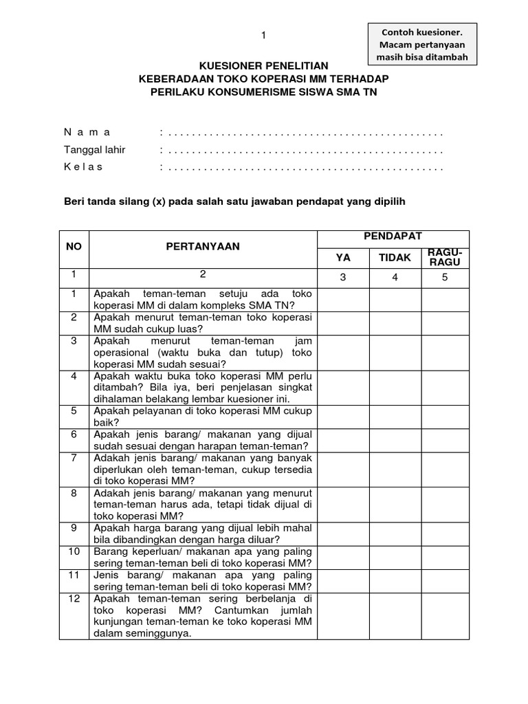 Contoh Kuesioner | PDF