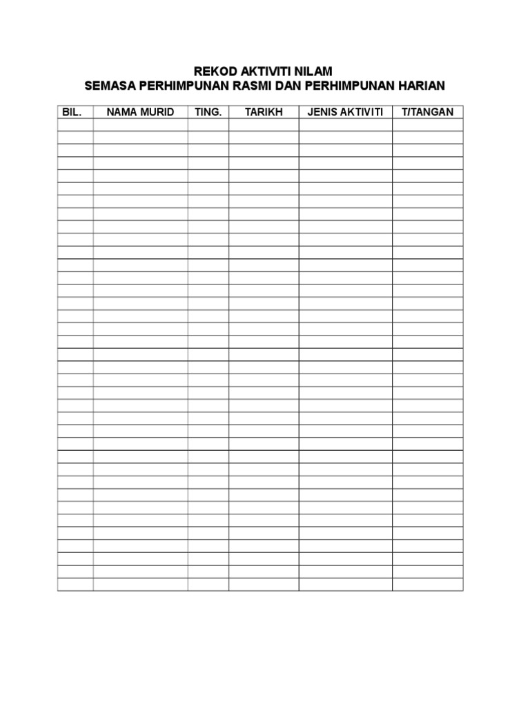 Contoh Rekod Aktiviti Nilam | PDF