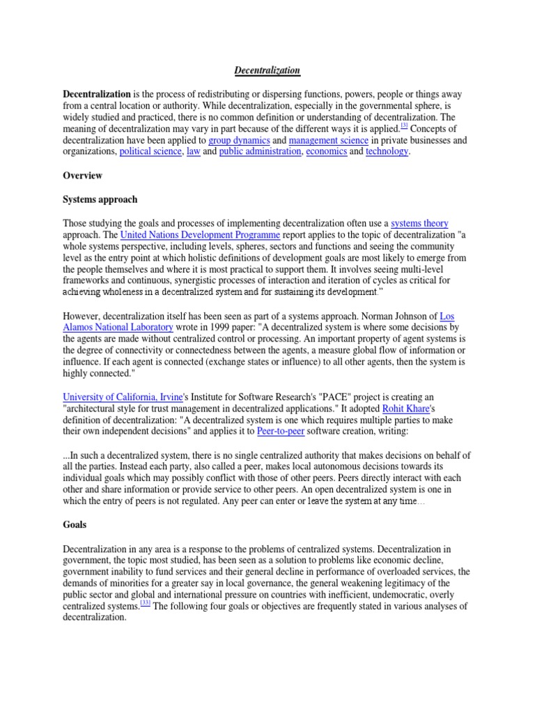 Decentralization Is The Process Of Redistributing Or Dispersing