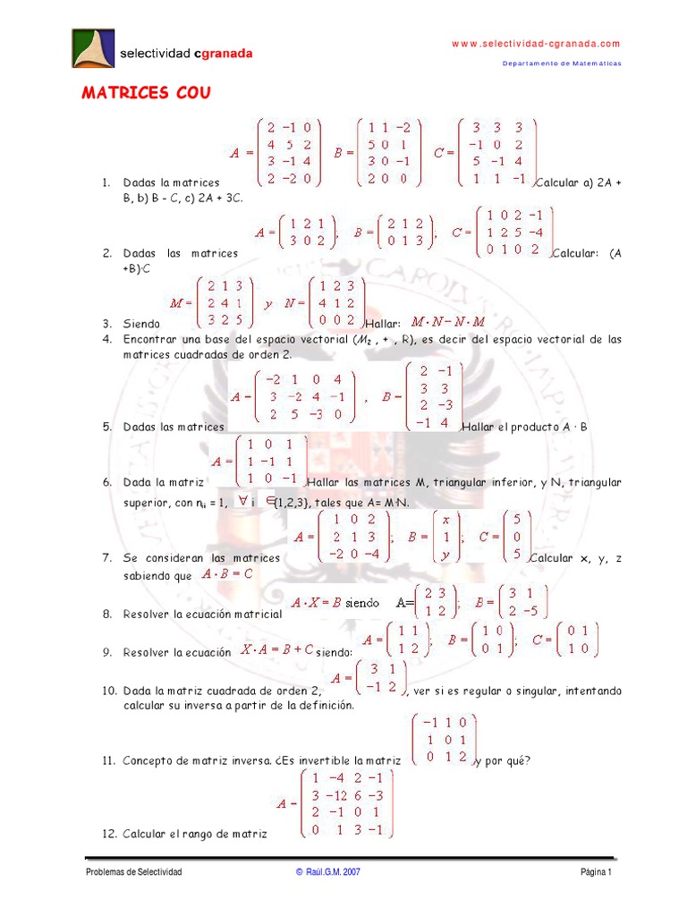 Coleccion Ejercicios Propuestos Selectividad | PDF | Determinante | Matriz (Matemáticas)
