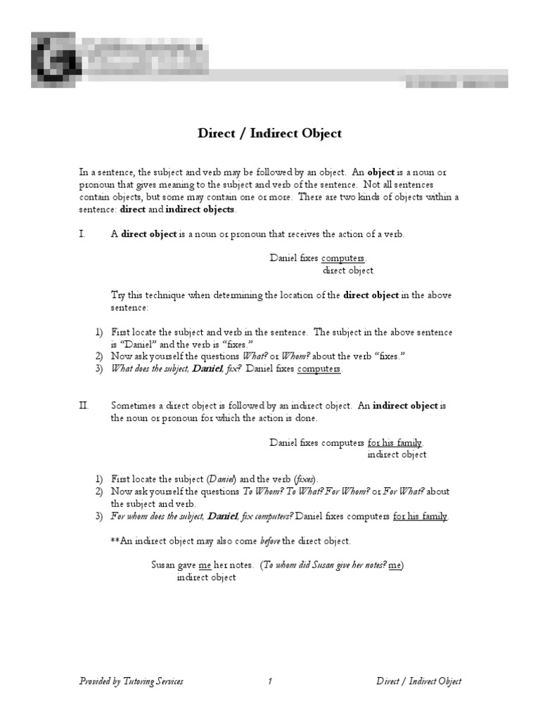 Direct and Indirect Objects | PDF | Object (Grammar) | Verb