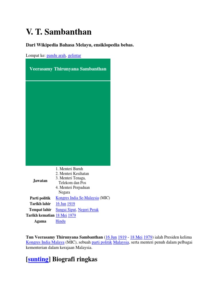 Tun V.t.sambanthan | PDF
