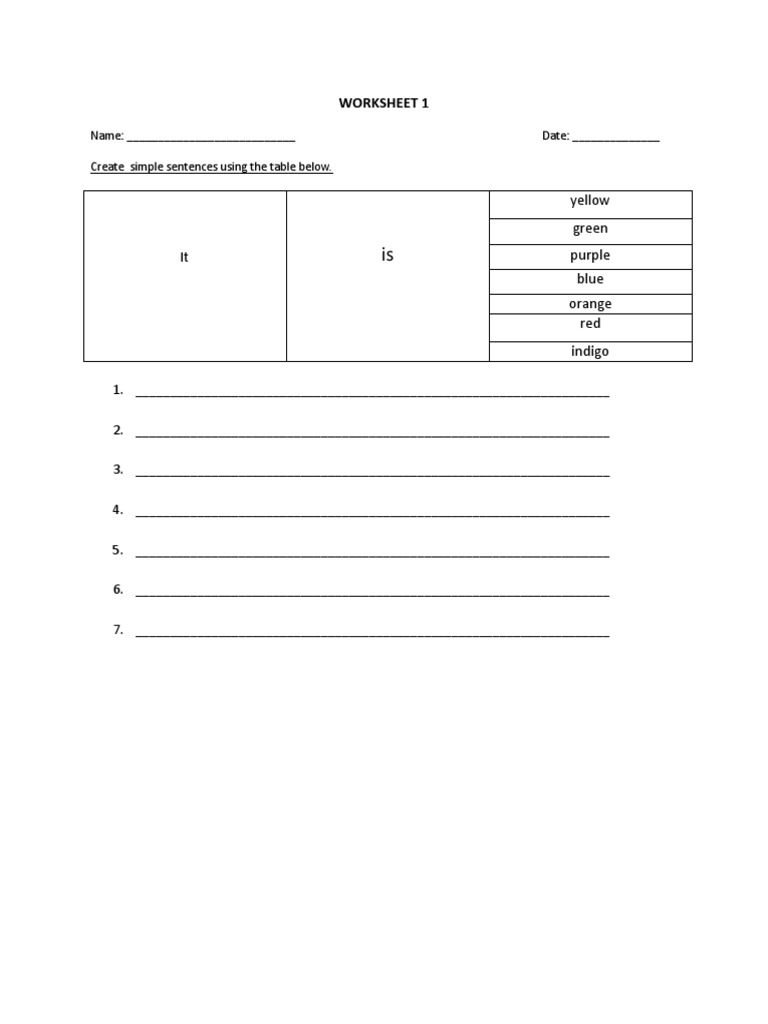 Yellow Green Purple Blue Orange Red Indigo: Worksheet 1 | PDF