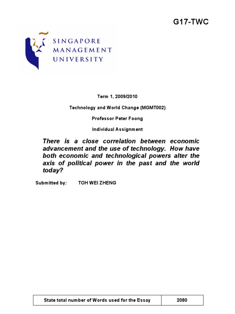 G17-TWC: Term 1, 2009/2010 Technology and World Change (MGMT002 ...