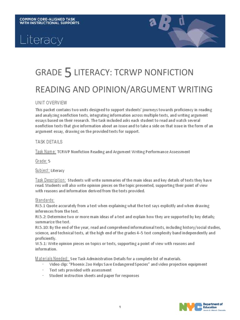 Grade 5 Nonfiction Reading & Writing | PDF | Essays | Educational ...