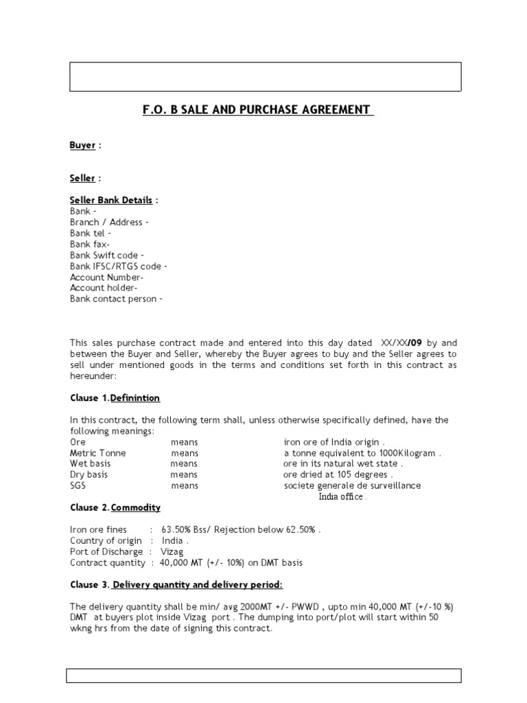 FOB Sale and Purchase Agreement | PDF | Finance & Money Management