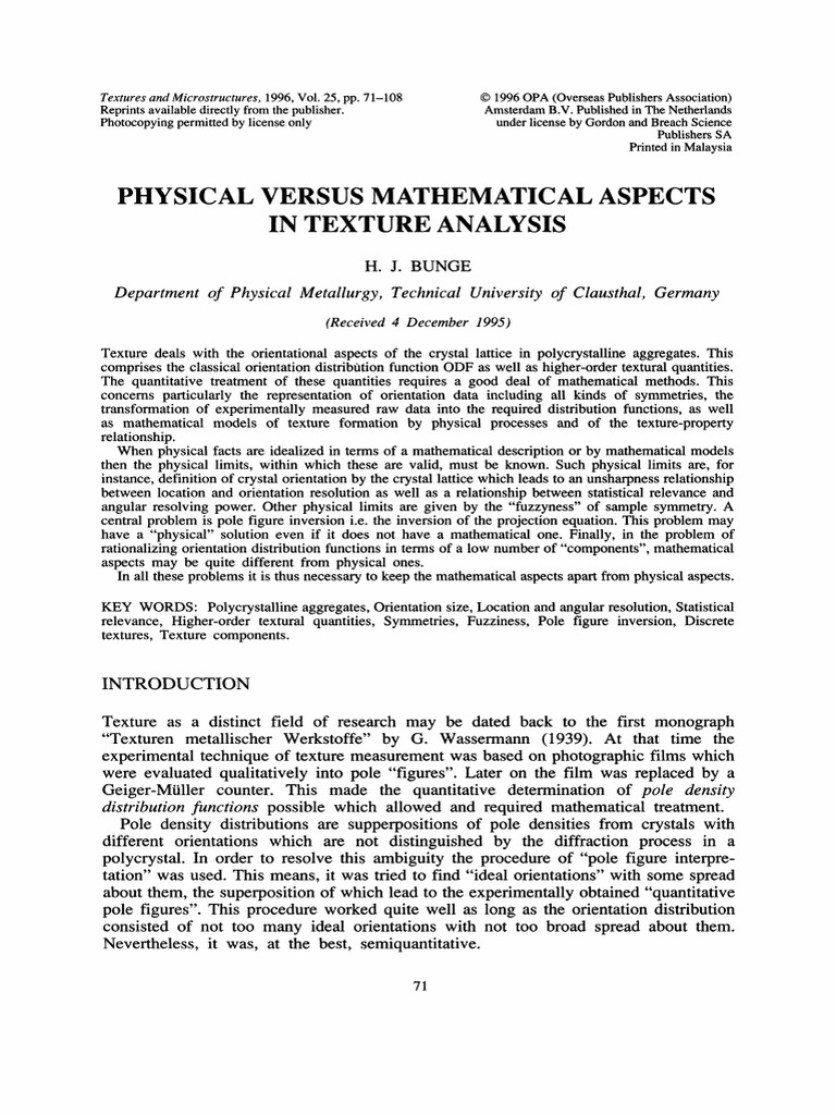 Physical Versus Mathematical Aspects in Texture Analysis | PDF ...