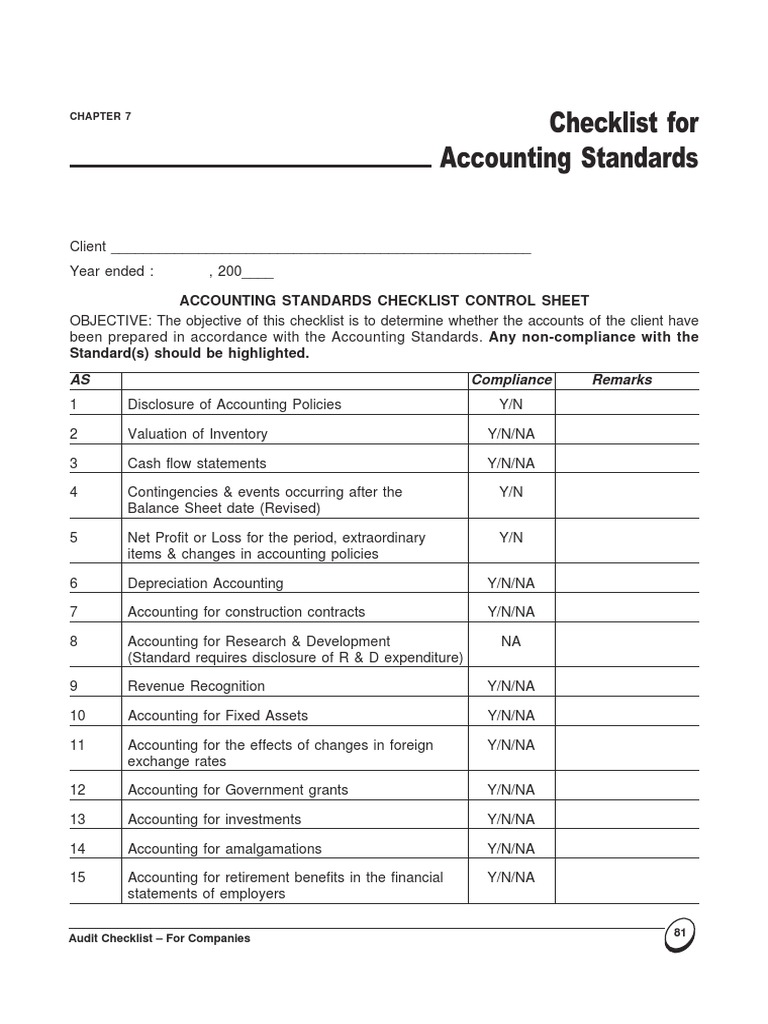 Accounting Standards Checklist Control Sheet | PDF | Income Statement ...