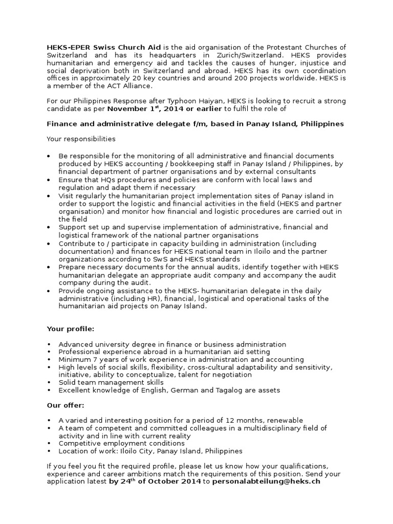 HEKS Financial Delegate For The Philippines | PDF