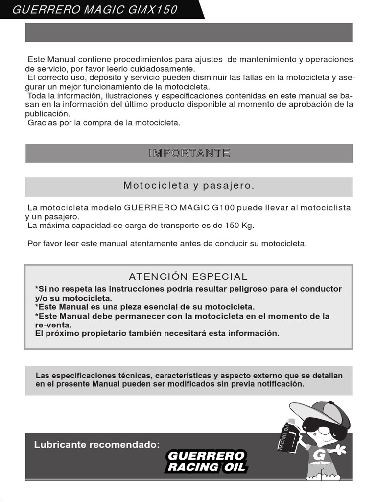 Guerrero GMX 150 | PDF | Motocicleta | Transmisión (Mecánica)