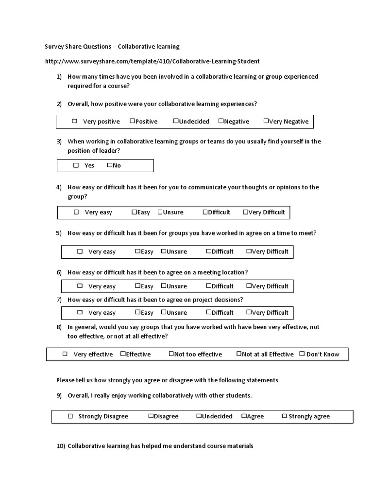 Survey Collaborative Learning | PDF | Social Psychology | Learning