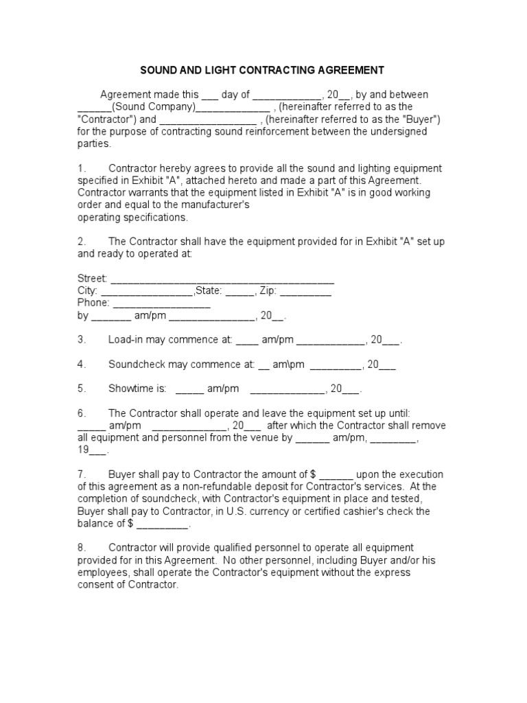 Sound and Light Contract Agreement | PDF | General Contractor ...