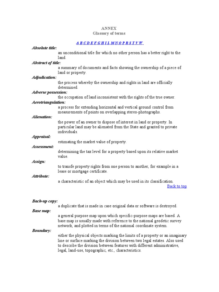 Absolute Title:: Annex Glassory of Terms | PDF | Geodesy | Surveying