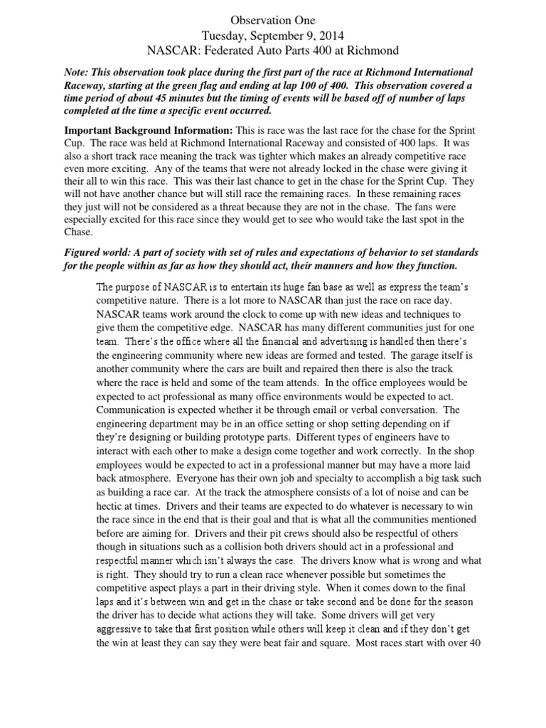 UWRT Observation One Final | PDF | Stock Car Racing | Automotive Events