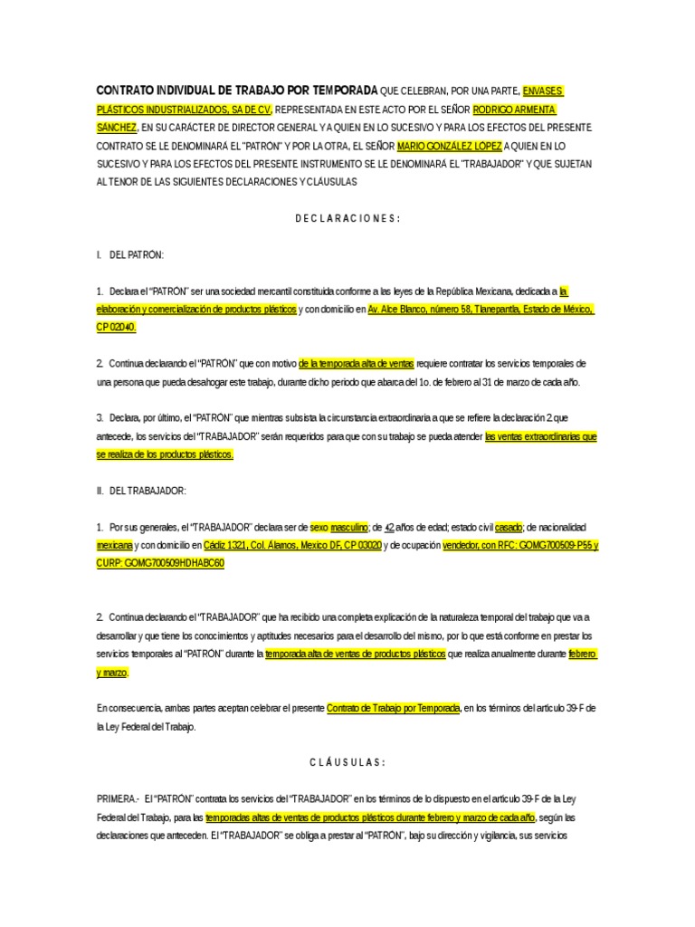 contrato-individual-de-trabajo-por-temporada.doc | Salario | México
