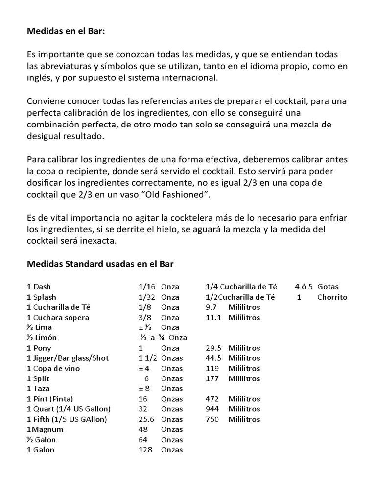 Medidas en El Bar PDF | PDF | Unidades de medida | Notación