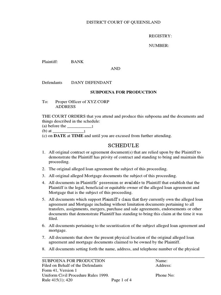 Subpoena for Loan Document Production | PDF | Residential Mortgage ...
