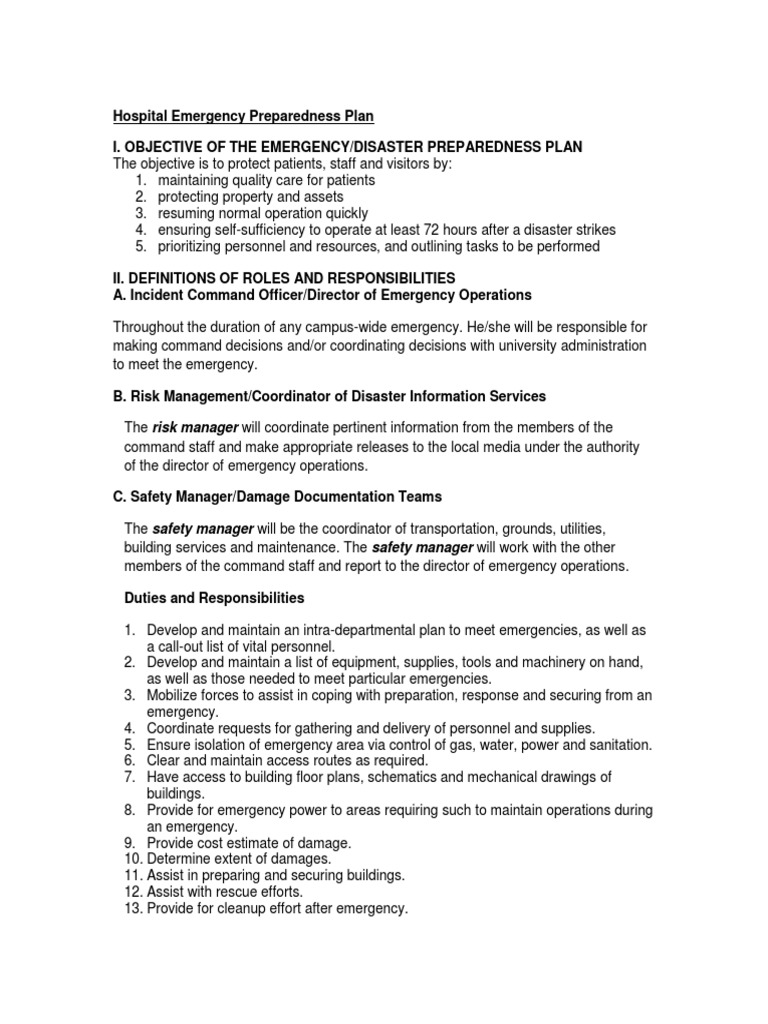 Hospital Emergency Preparedness Plan | PDF | Emergency | Emergency ...