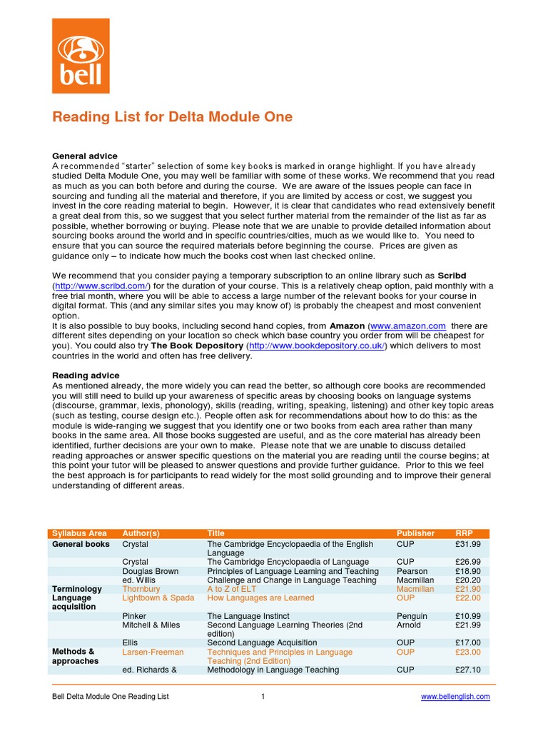 Delta Module One Reading Guide | PDF | Language Education | Language ...