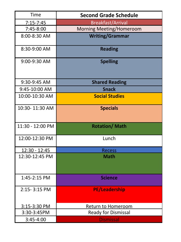 Second Grade Daily Schedule | PDF