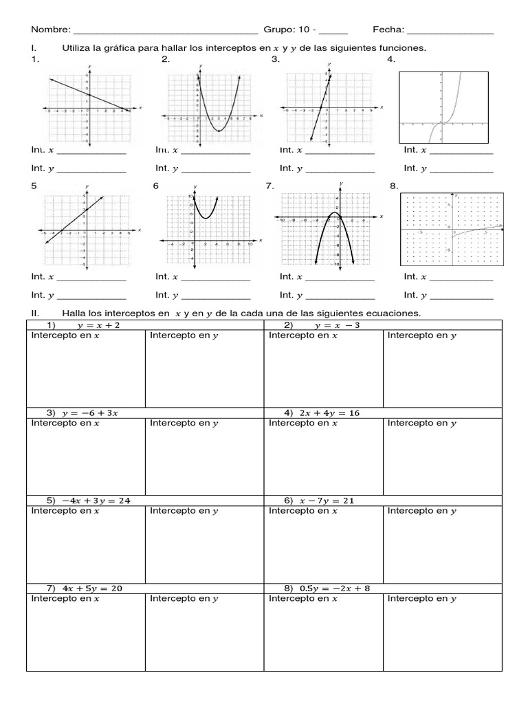 Interceptos de Funciones Matemáticas | PDF
