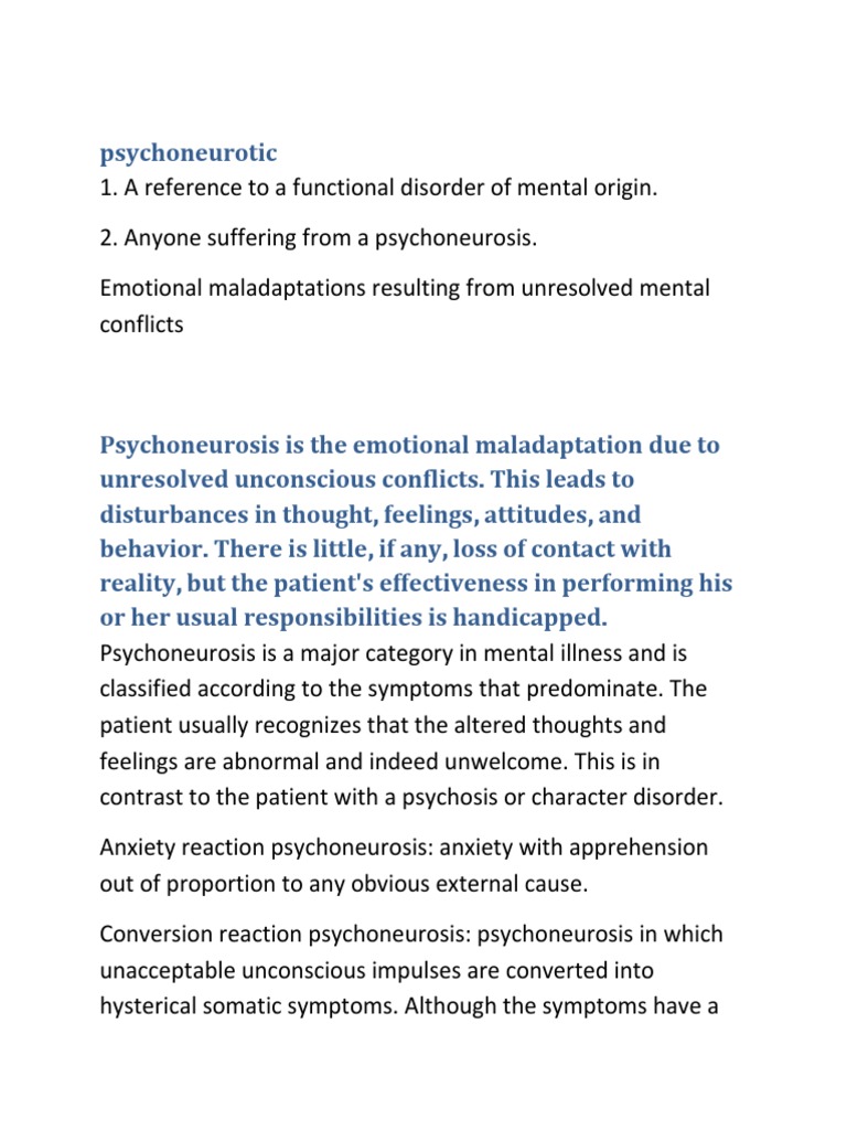 Psychoneurotic | PDF | Psychosis | Major Depressive Disorder