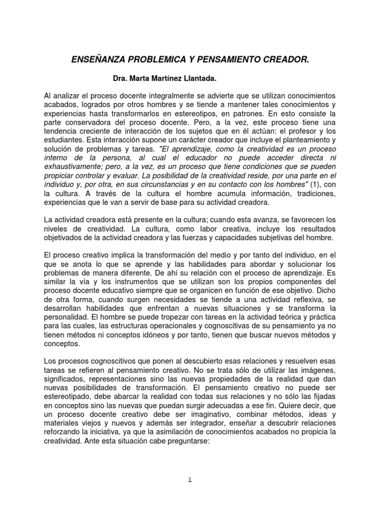 Llantada Ensenanza Problemica y Pensamiento Creador PDF | PDF | Creatividad | Science