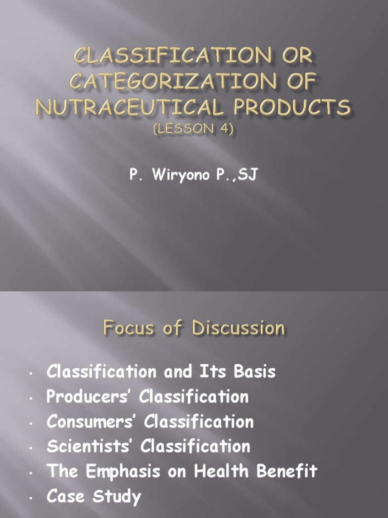 Classification of Nutraceutical Products | PDF | Nutraceutical ...