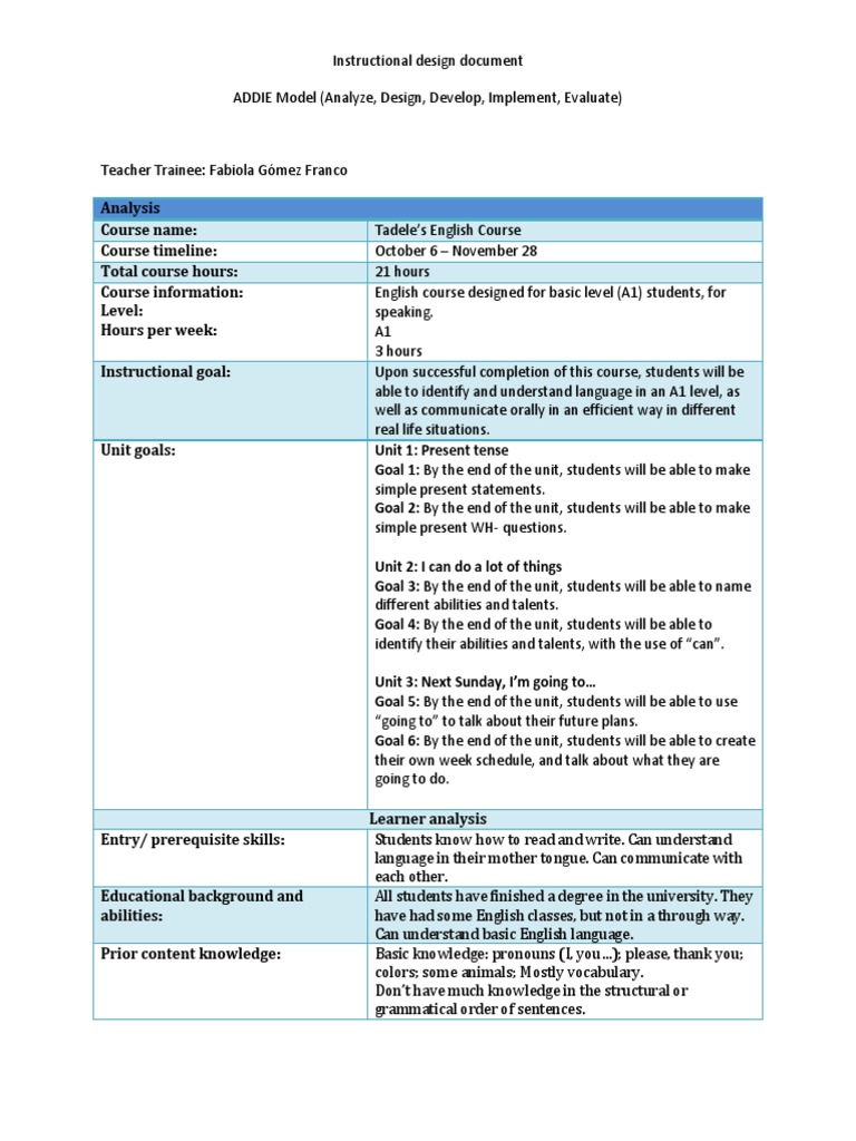 Instructional Design Document - Template | PDF | Instructional Design ...
