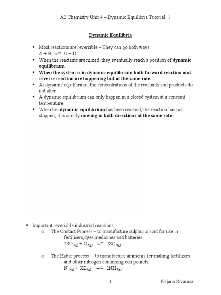 Equilibria Unit 4 Chem Kajana Notes PDF | PDF