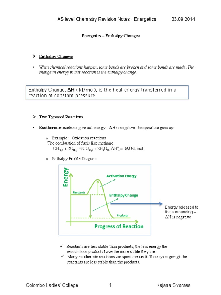 Energetics Notes Tutorial 1 Kajana | PDF | Hydrogen | Chemical Reactions