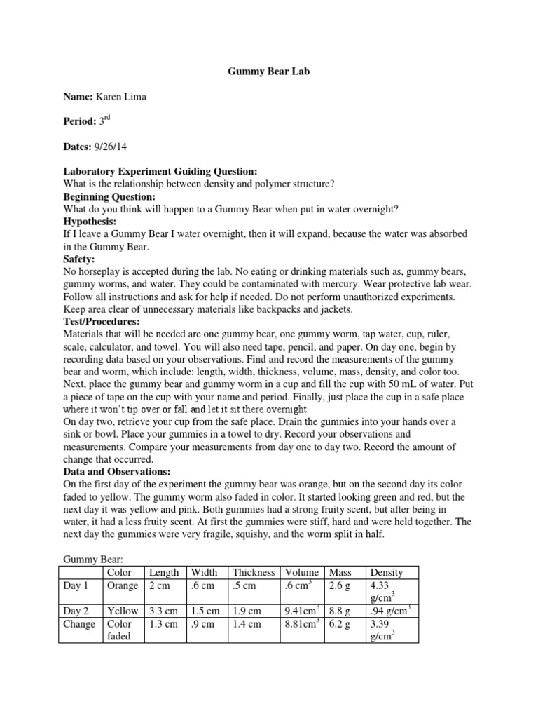 Gummy Bear Lab | PDF | Gelatin | Density