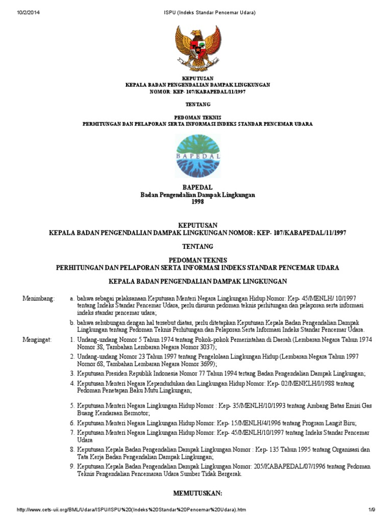 ISPU (Indeks Standar Pencemar Udara) PDF | PDF