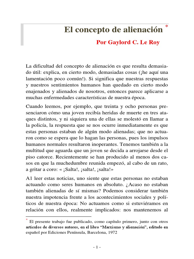 el-concepto-de-alienacion.pdf | Alienación social | Karl Marx
