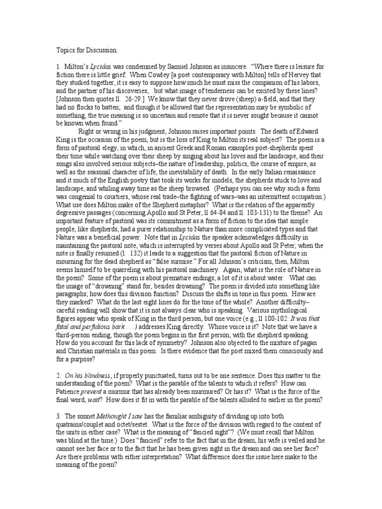 topic4 lycidas | Poetry | Fiction & Literature