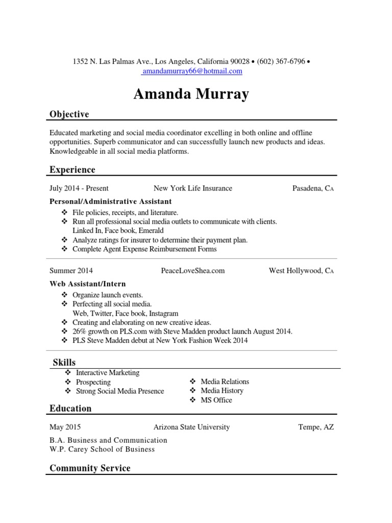 Resume Final Draft Amanda Murray 2014 | PDF