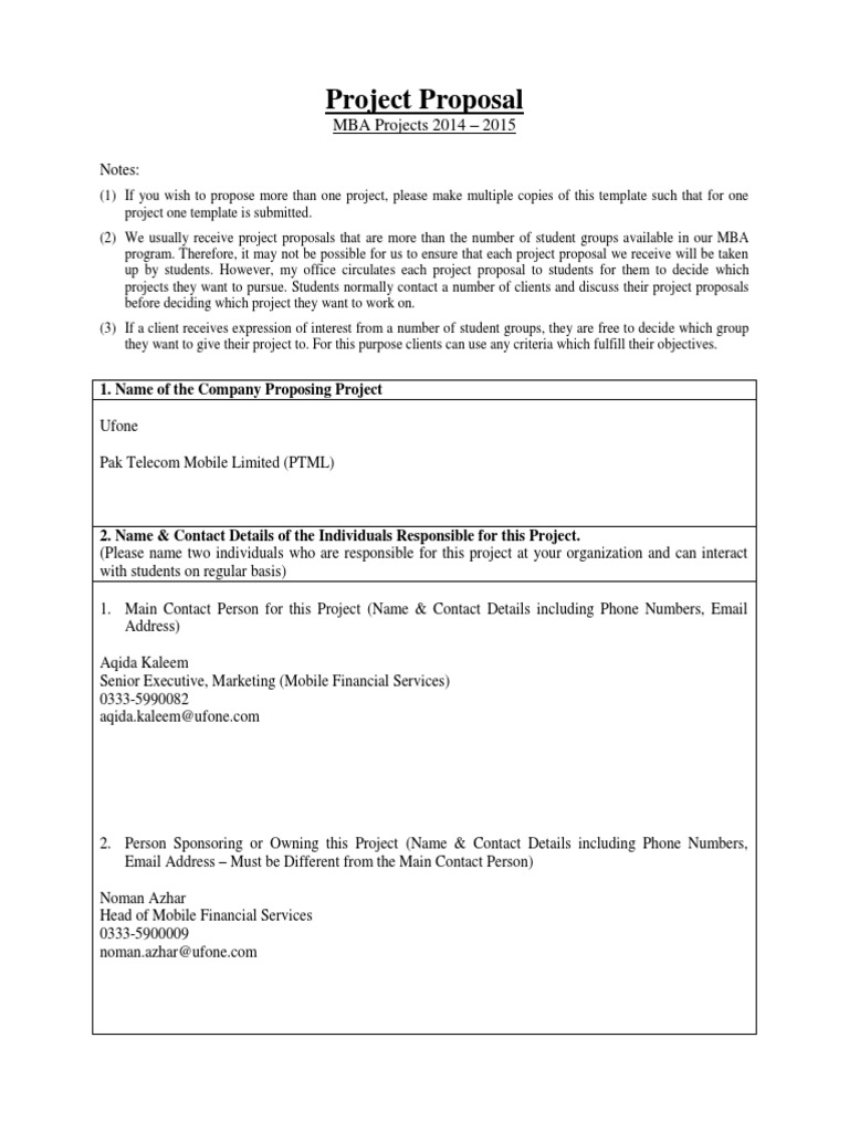 Project Proposal Template For MBA Projects | PDF | Telecommunications ...