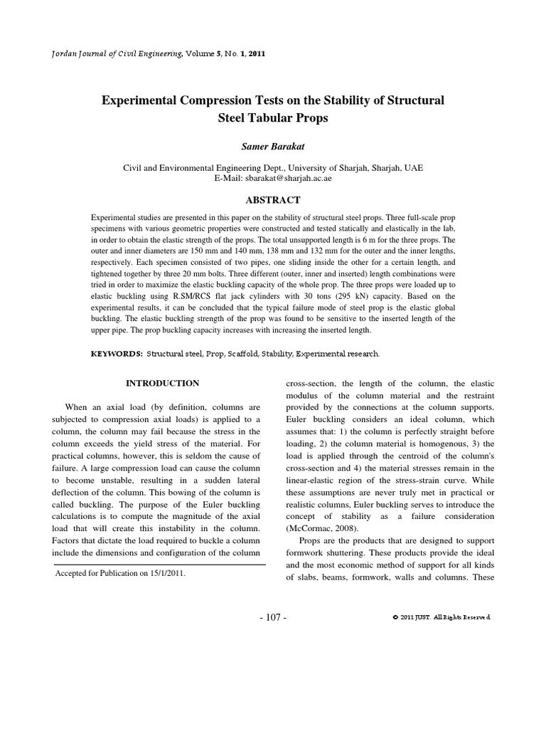 Steel Prop Compression Test | PDF