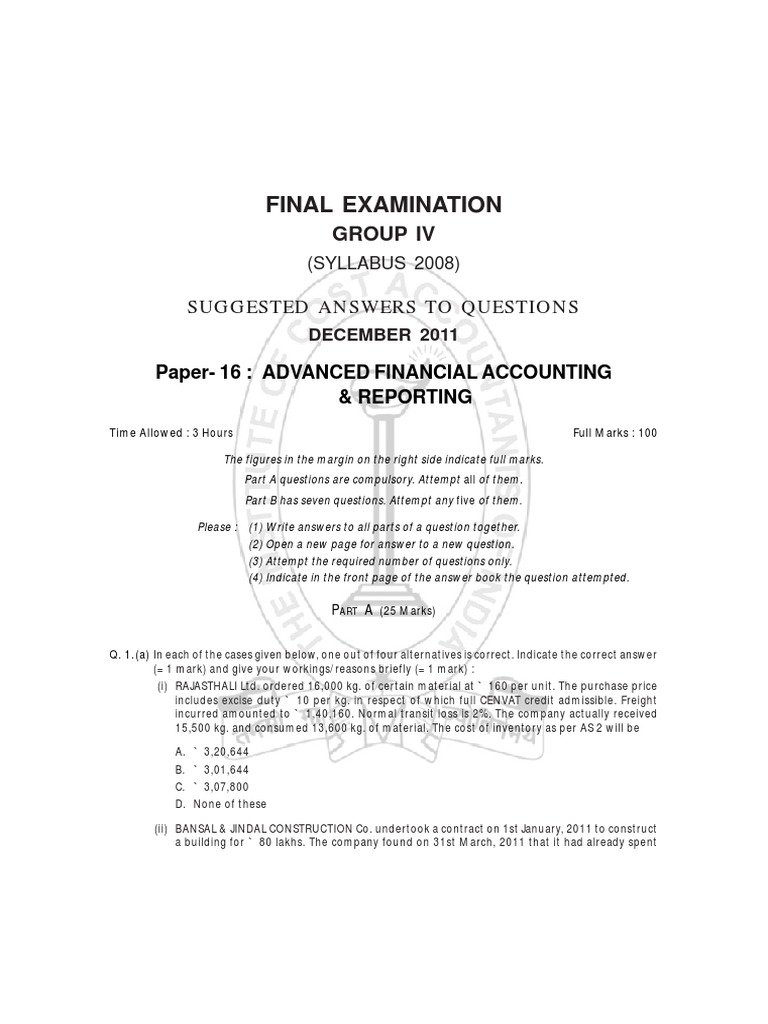 Advanced Financial Accounting Reporting | PDF