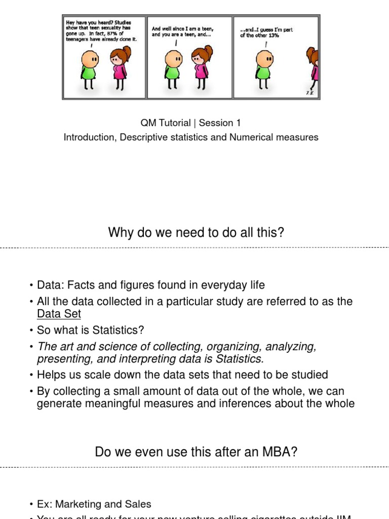 QM Tutorial - Session 1 Introduction, Descriptive Statistics and Numerical Measures | PDF ...