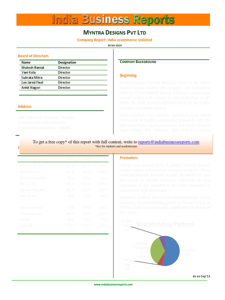 Myntra Designs PVT LTD | PDF | Financial Accounting | Investing