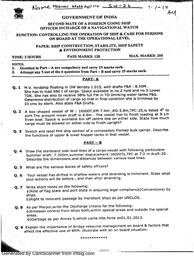 2nd Mate Question Papers | PDF